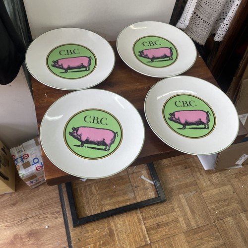 Vintage The Preppy Plate Set Four Piggy Plates Sigma Pink Pig Appetizer ...