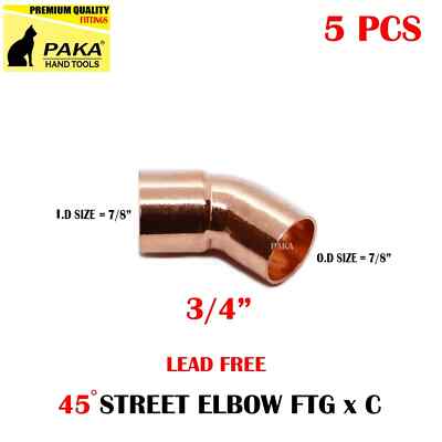 3/4" 45 Degrees Street Elbow FTG x C - COPPER PIPE FITTING (BAG OF 5 ...