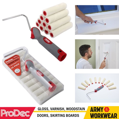 11 Pack 4" ProDec Gloss Pile Mini Paint Rollers & Frame Satin Woodstains Trade | eBay