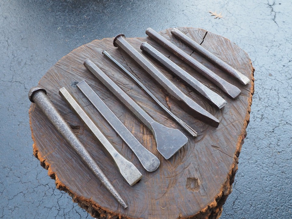 BIG 9X STONE MASON "CHISELS" GRANITE MARBLE VINTAGE BRICK BLACKSMITH ...