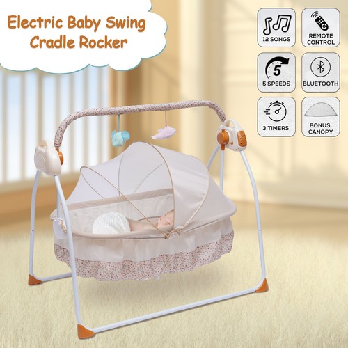 US Electric Baby Crib Cradle Auto Rocking Chair Childcare Bassinet ...