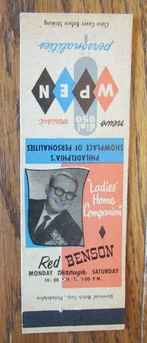 RED BENSON RADIO STATION WPEN 950 PHILADELPHIA MATCHBOOK MATCHCOVER ...
