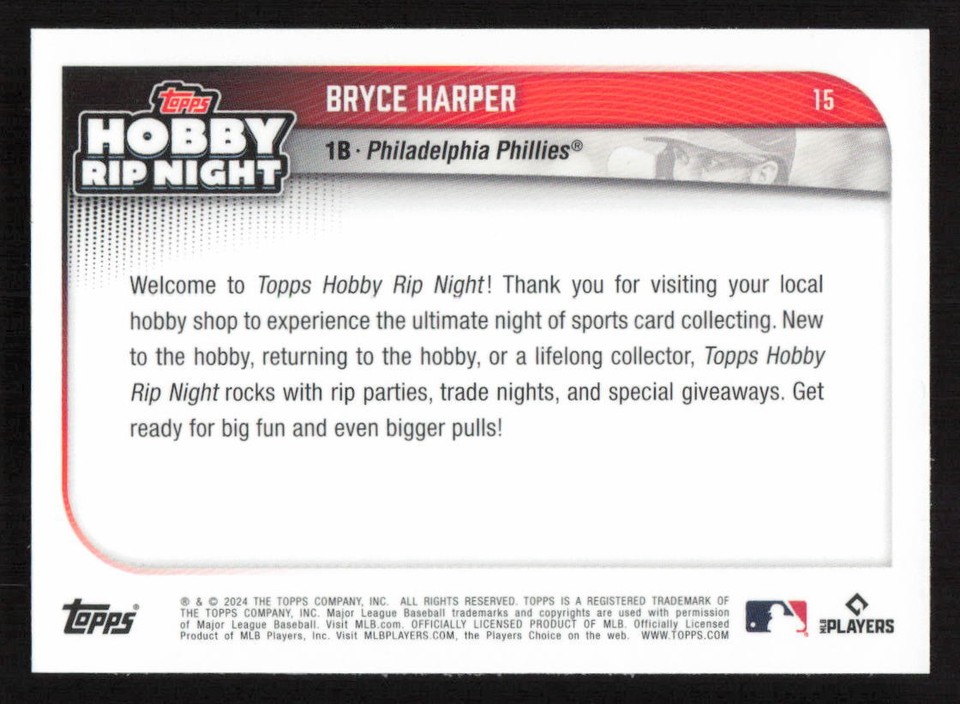 2024 Topps Hobby Rip Night Bryce Harper #15 Card | eBay