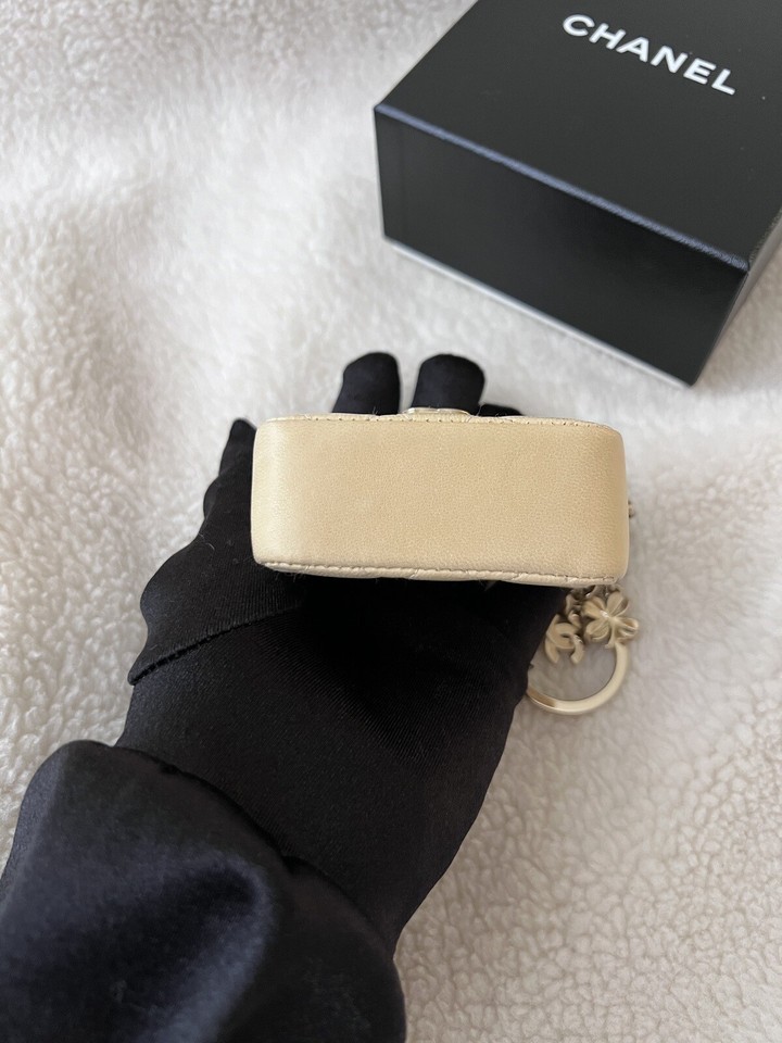 Auth Chanel Beige Mini Flap Bag Key Ring Bag Charm - Excellent ...