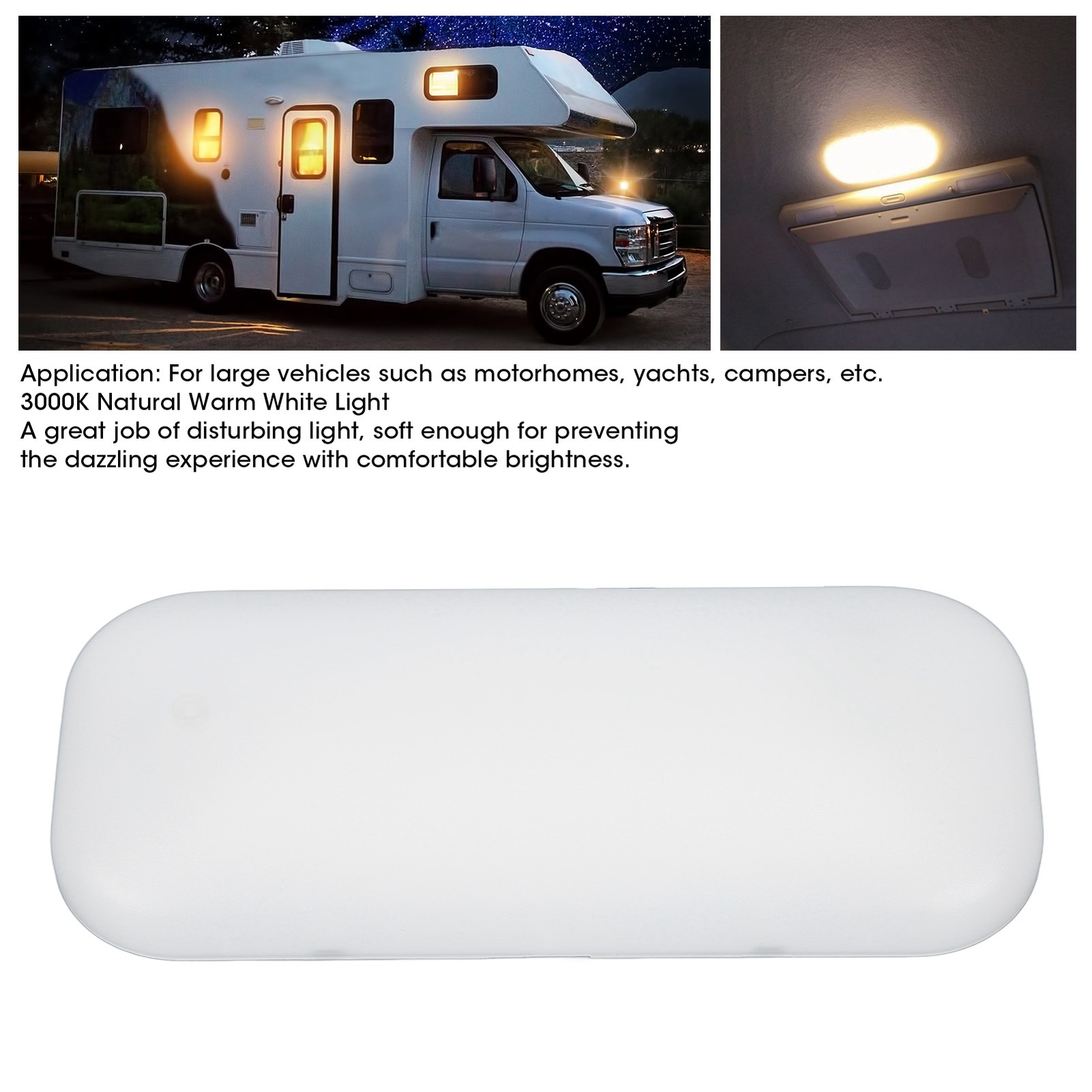 RV Interior LED Dome Lamp Oval Shape Warm White Light 12V 500LM 3000K ...