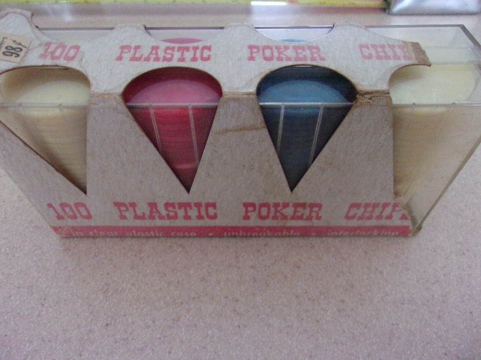 Vintage 100 Celluloid Plastic Marbleized Swirl Poker Chips Red Blue ...