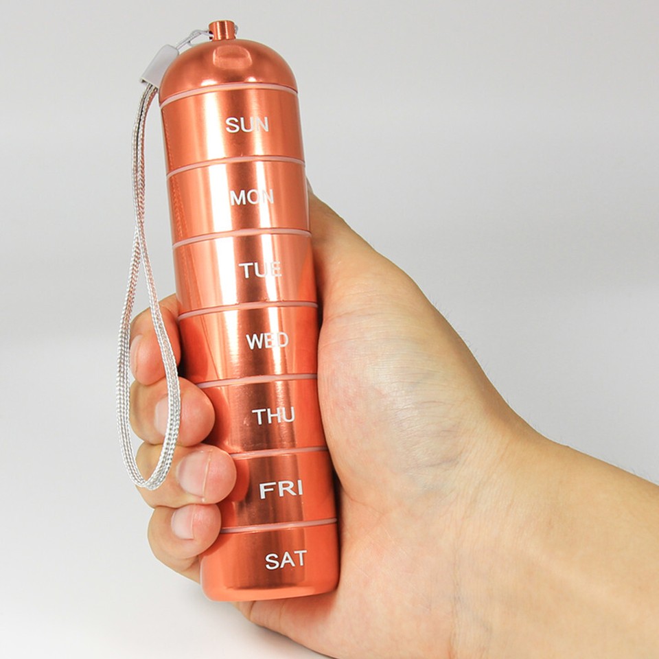 Metal Moisture Proof Weekly Pill Organizer Stackable 7 Compartment Pill ...