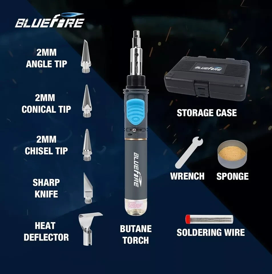 BLUEFIRE Mini Torch Cordless Butane Soldering Iron Kit Portable ...
