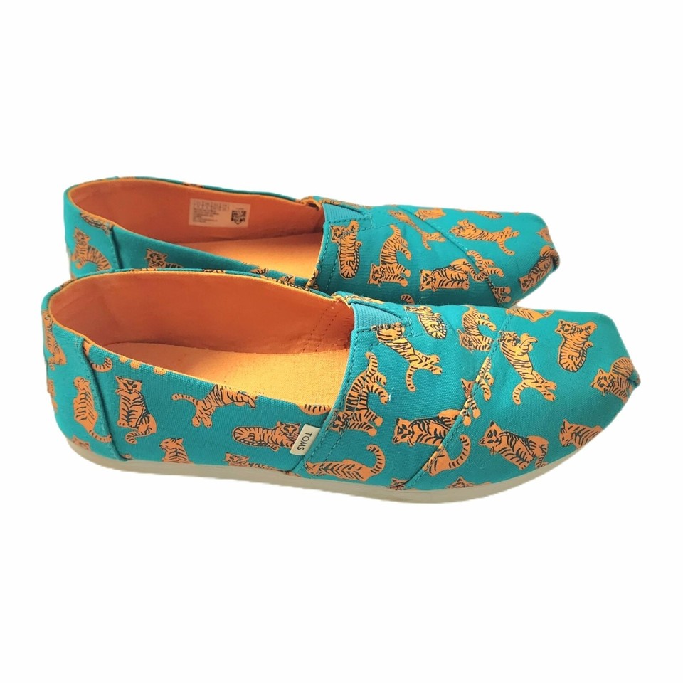 Toms Tiger Print Shoes Canvas Slip On Casual Flats Womens Size 8 ...