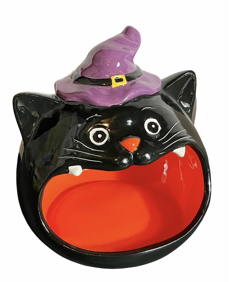 Maxcera Ceramic Ghost & Black Cat Candy dish Set of 2 Halloween Decor ...