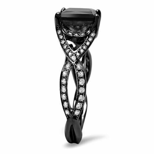 2.00 Ct Princess Lab-Created Black Diamond Engagement Ring 14K Black ...