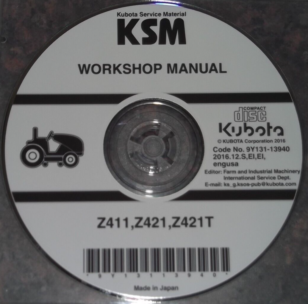 KUBOTA Z411 Z421 Z421T TRACTOR MOWER SERVICE SHOP REPAIR WORKSHOP ...