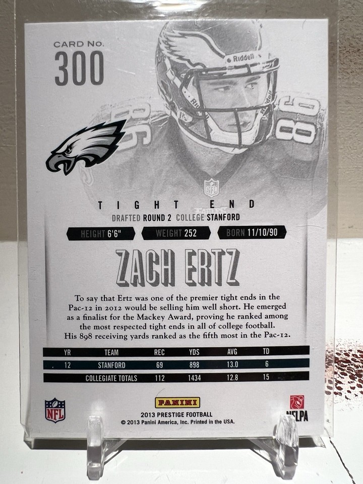2013 Panini Prestige #300 Zach Ertz Rookie Card Philadelphia Eagles RC ...
