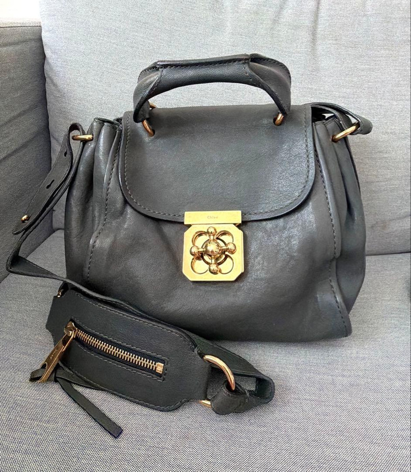 CHLOÉ Elsie Turn Lock 2-Way Shoulder Bag - Gray Leather - Pre-Owned ...
