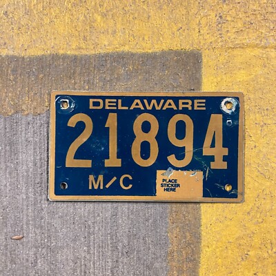 1982 Delaware MOTORCYCLE License Plate 21894 Motor Bike Auto Garage ...