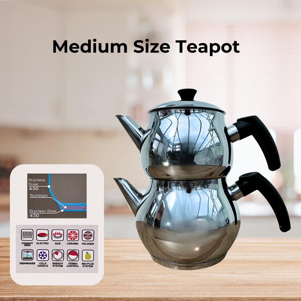 Traditional Teapot Stainless Steel Caydanlik Turkish Double Kettles XS ...