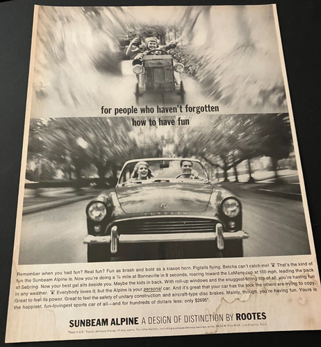 1963 Sunbeam Alpine - Vintage Original Black & White Print Ad / Wall ...