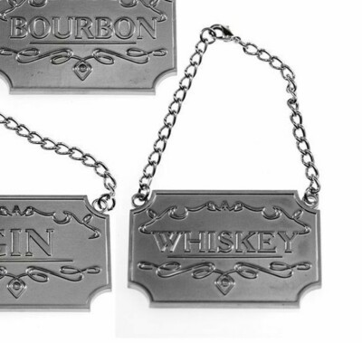 WHISKEY~1 Gorgeous Liquor Decanter Tag Label STUNNING SILVER w ...