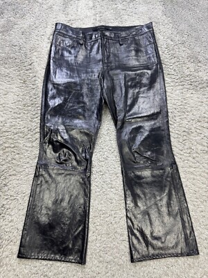 J Brand French Lamb Leather Pants Womens 28 Black High Rise Flank Belly ...