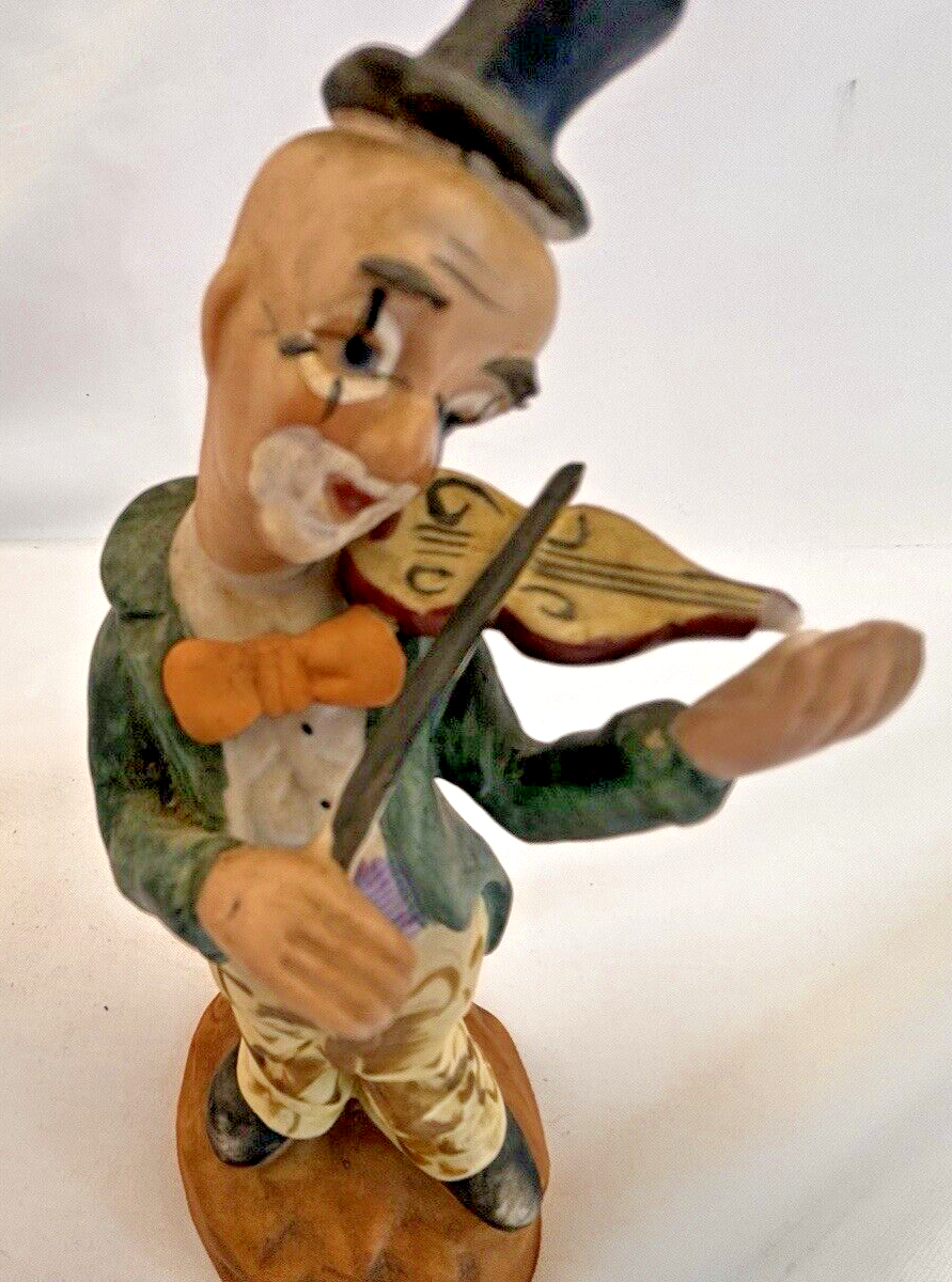 Pair of Clown Figurines playing instruments (violin and bass drum) | eBay