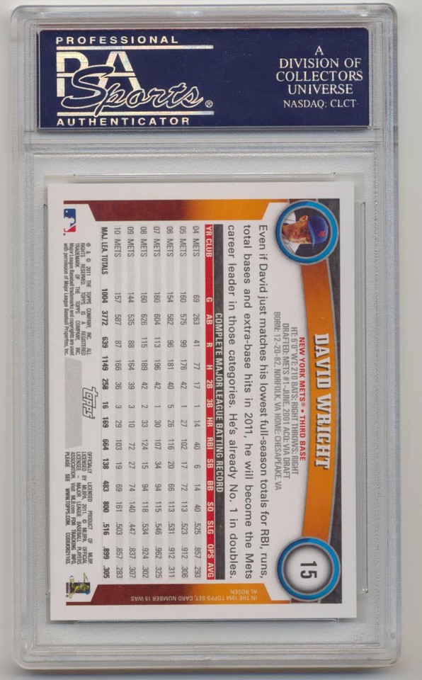 2011 Topps #15 David Wright PSA 10 | eBay