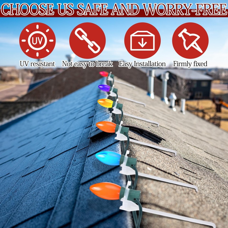 100 Pcs Ridge Clips Christmas Light Clips Roof Row Light Hooks Holiday ...