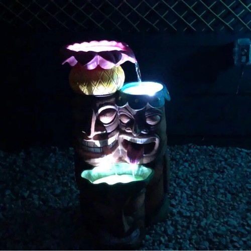 Lighted Outdoor Tiki Water Fountain 3 Tier Patio Bowl Waterfall with ...