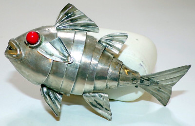 Sterling Silver HUGE VINTAGE RETICULATED Fish FIGURINE SIGNED 925 Coral ...