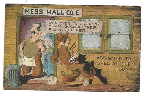 PC Vtg 1943 POSTED WWII MESS HALL CO. E CARTOON HUMOR MILITARY EC KROPP ...