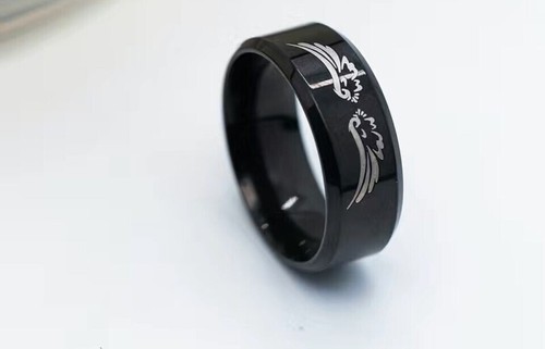 US SELLER Stainless Steel Black Angel Wing Band Ring Love Memorial Size ...