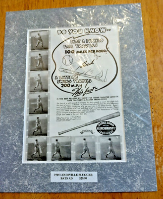 1945 Louisville Slugger Matted Bat Print Ad | eBay