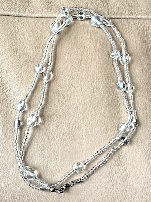 VINTAGE 30" SILVER TONE FACETED SPARKLING CRYSTAL BEADED FLAPPER STYLE ...