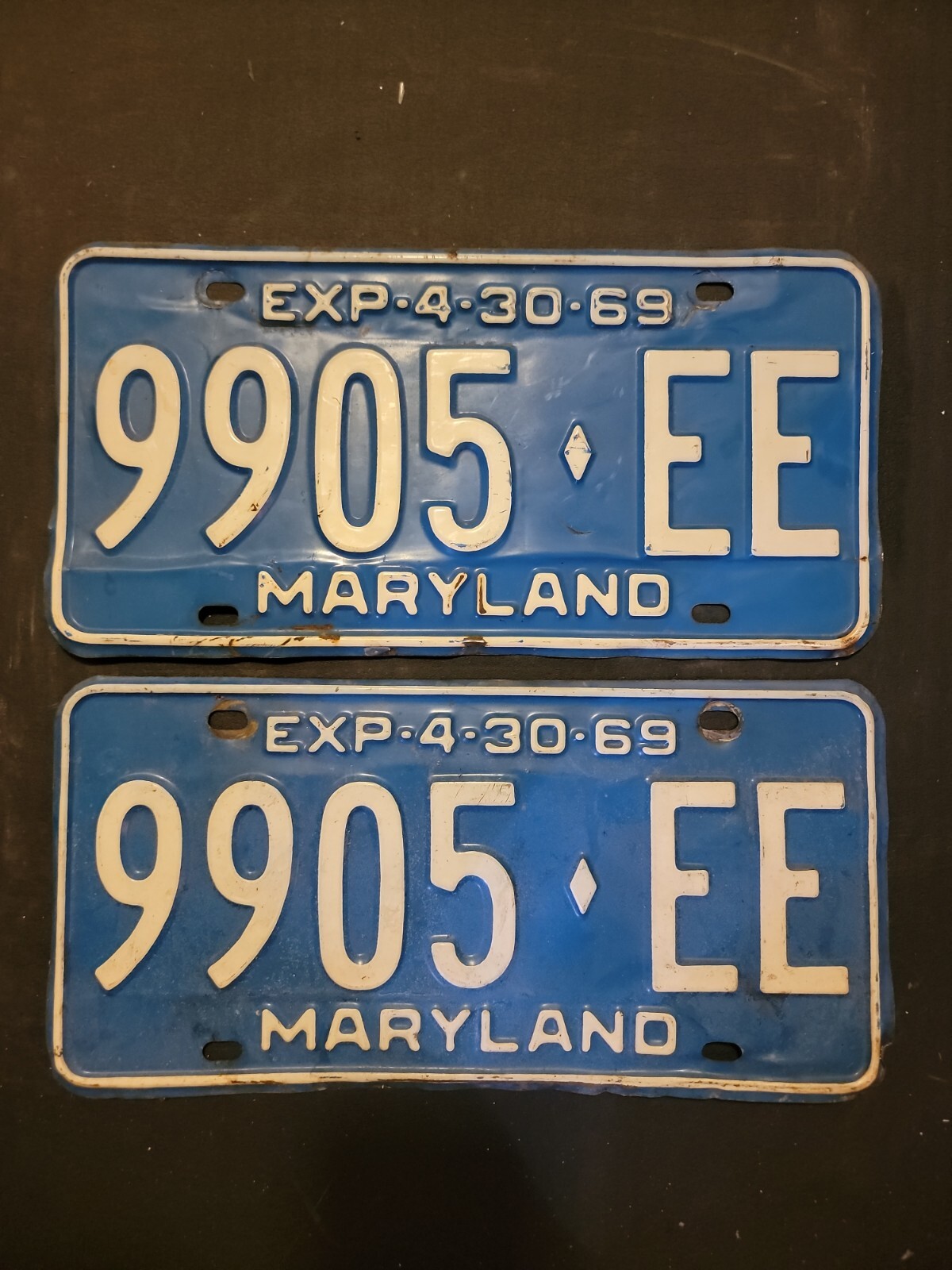 Pair of Vintage 1969 MARYLAND License Plates 9905 . EE | eBay