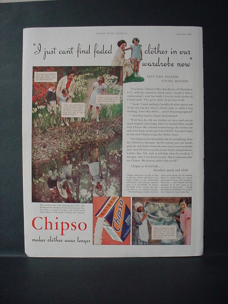 1934 Chipso Laundry Soap Detergent No Faded Clothes Vintage Print Ad ...