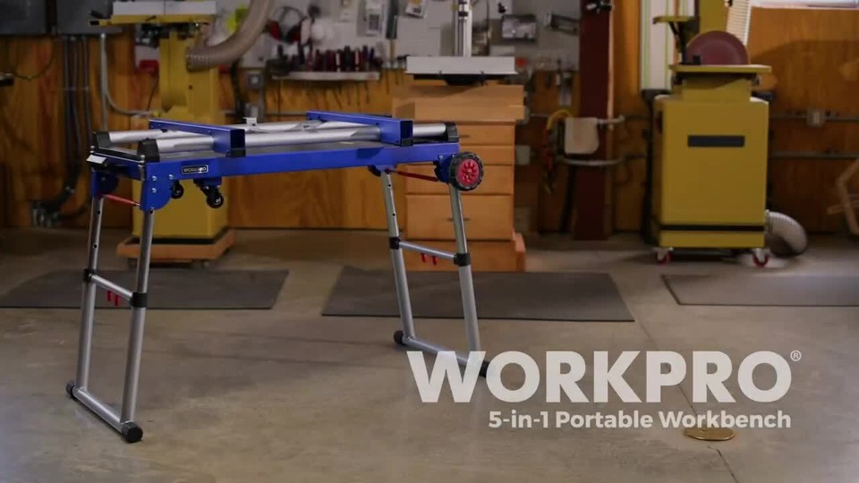 WORKPRO Miter Saw Stand, 5-in-1 Portable Workbench, Quick Folding Work ...
