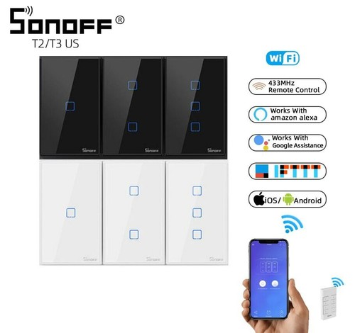 Sonoff T2 US Wifi Smart Home Wall Touch Light Switch RF Voice APP ...