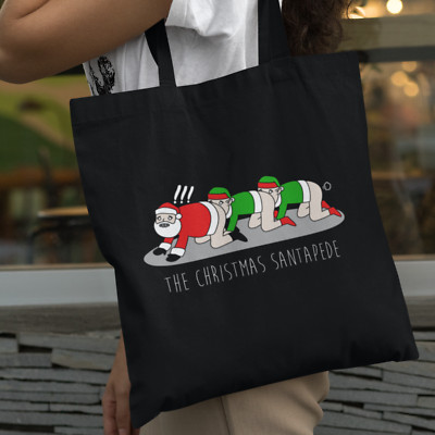 The Christmas Santapede Black Tote Bag-Novelty Funny Rude Crude ...