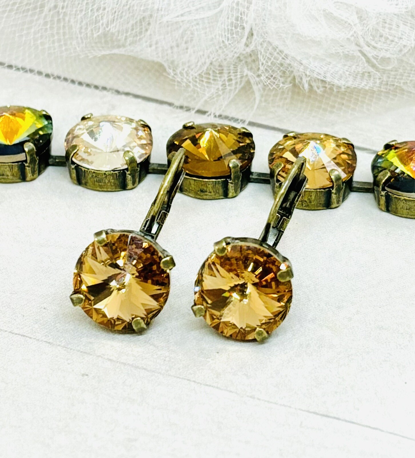 12mm Antique Brass Light Colorado Topaz Cup Chain Earrings with Topaz ...