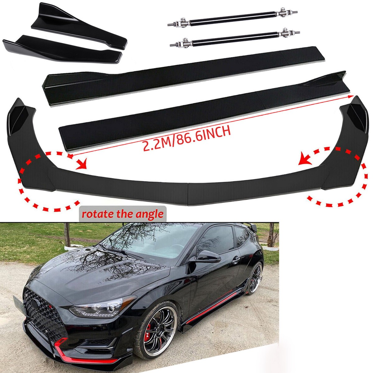 Front Bumper Lip Universal Car Spoiler Diffuser Fins Body Kit For Audi ...