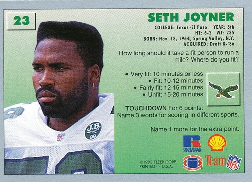 FLEER-SHELL FACT Seth Joyner EAGLES UTEP Miners | eBay