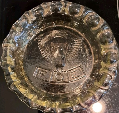 Vintage FOE Fraternal Order Eagles Crystal Heavy Cut Glass Ashtray with ...