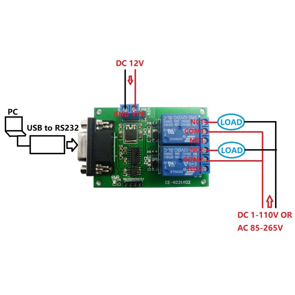 DC 12V DB9 Female/Male RS232 UART Switch Board COM Serial port Relay ...