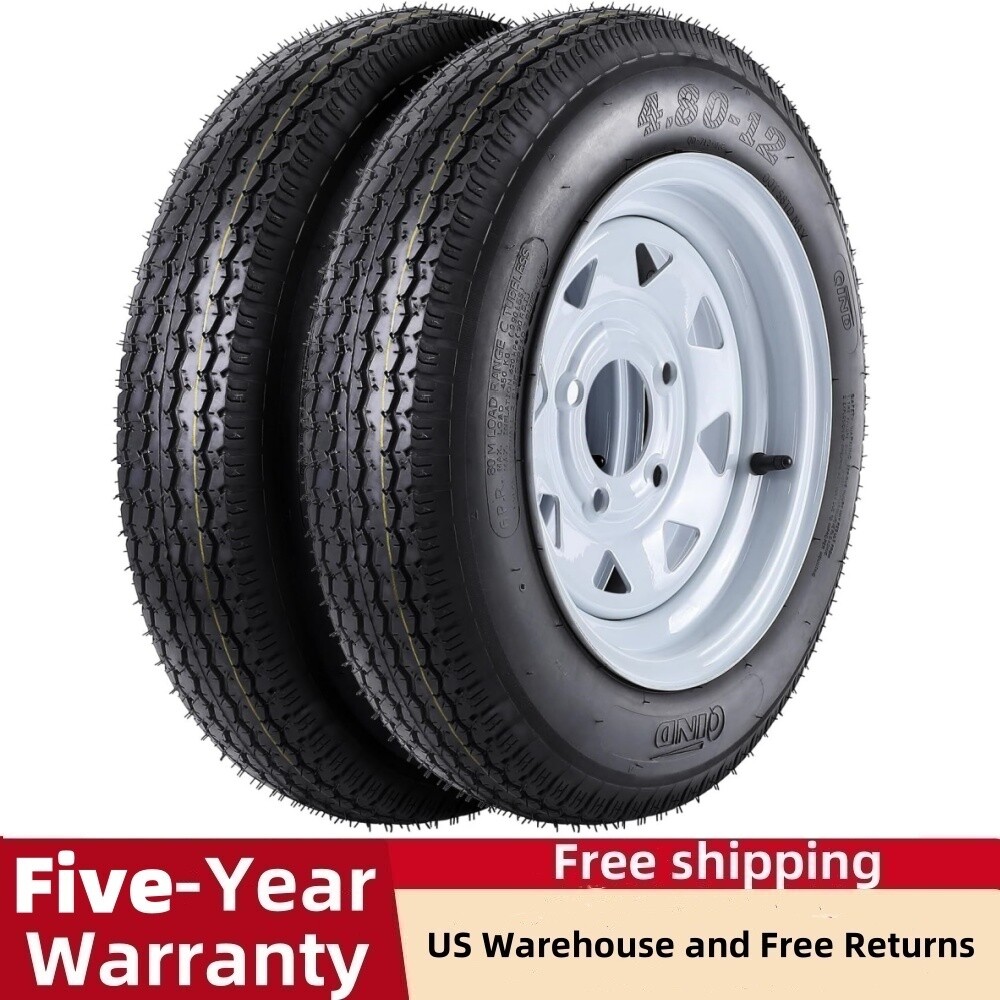 2PCS Trailer Tires 4.80-12 4.80x12 480-12 4.80-12 with 12'' Rims 4 Lug ...