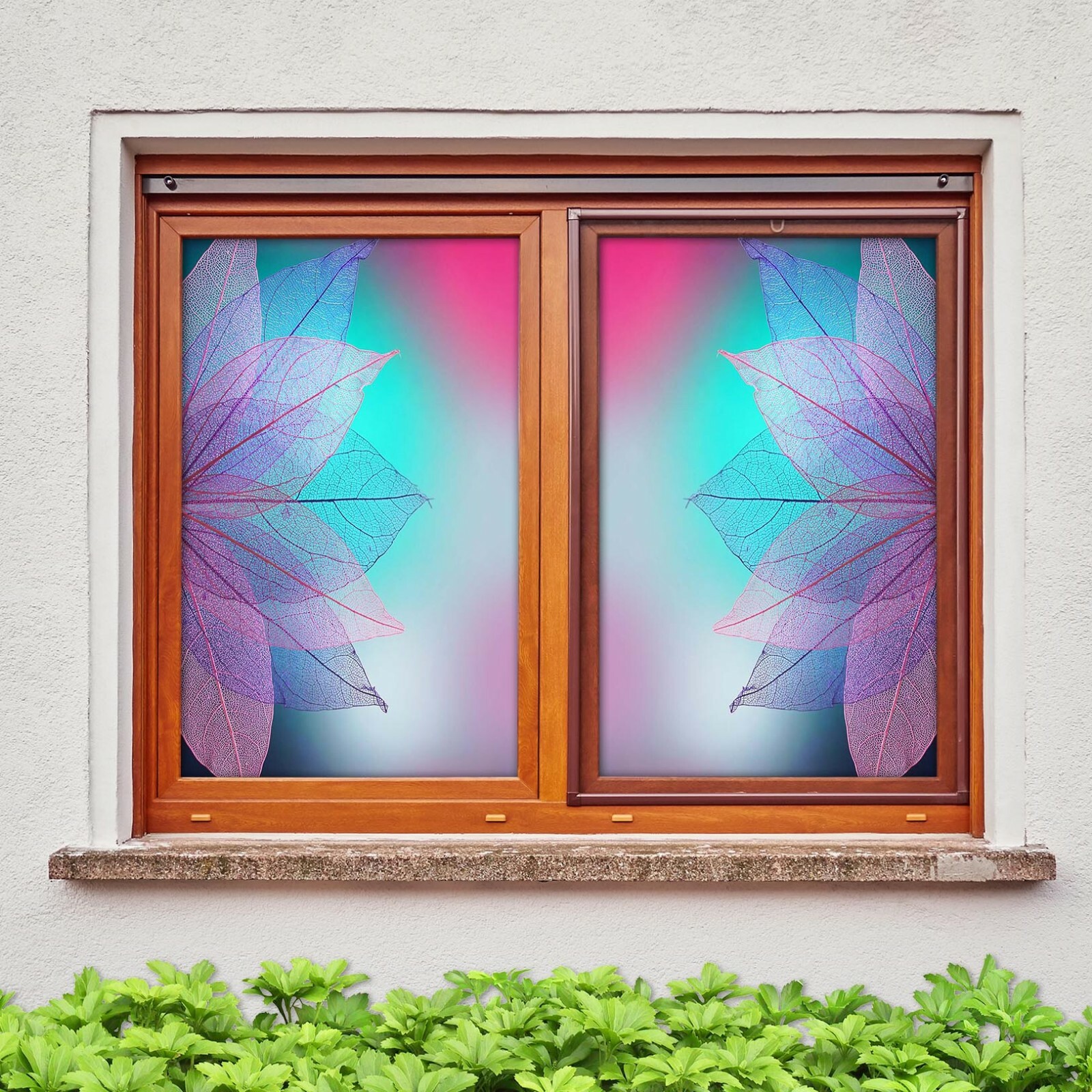 3D Pink Leaves O425 Window Film Print Sticker Cling Stained Glass UV ...