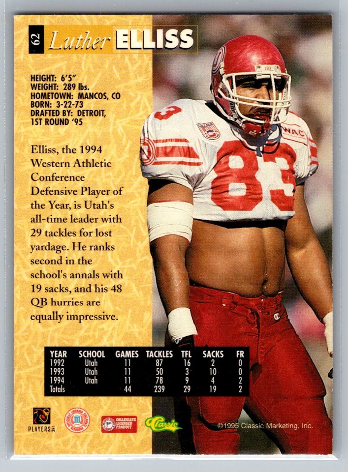 Luther Elliss 1995 Classic Five Sport MULTISPORT #62 Detroit Lions | eBay
