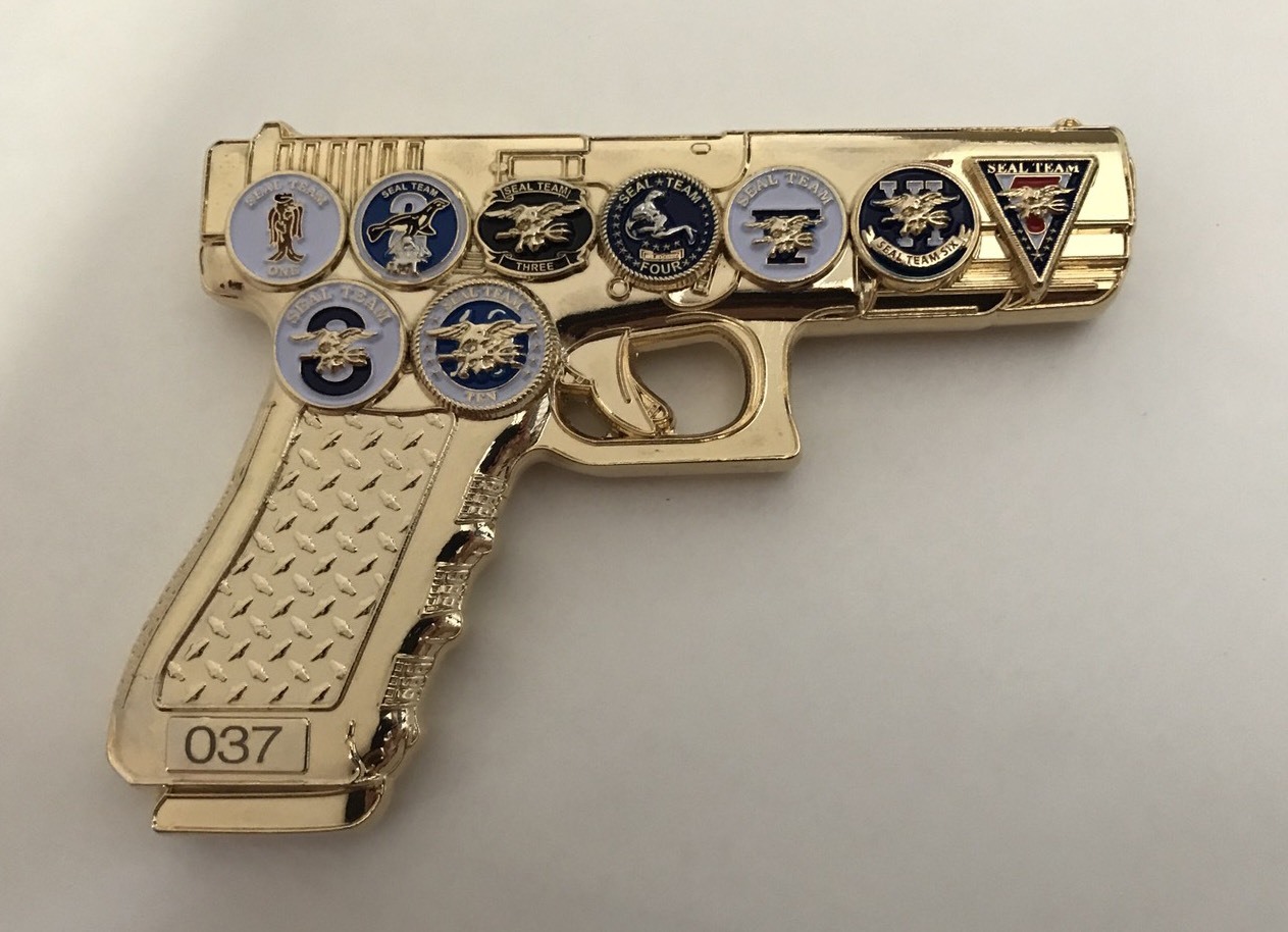 Seal Team NSW SOCOM Glock Limited Gold Gun Pistol Challenge Coin CPO ...
