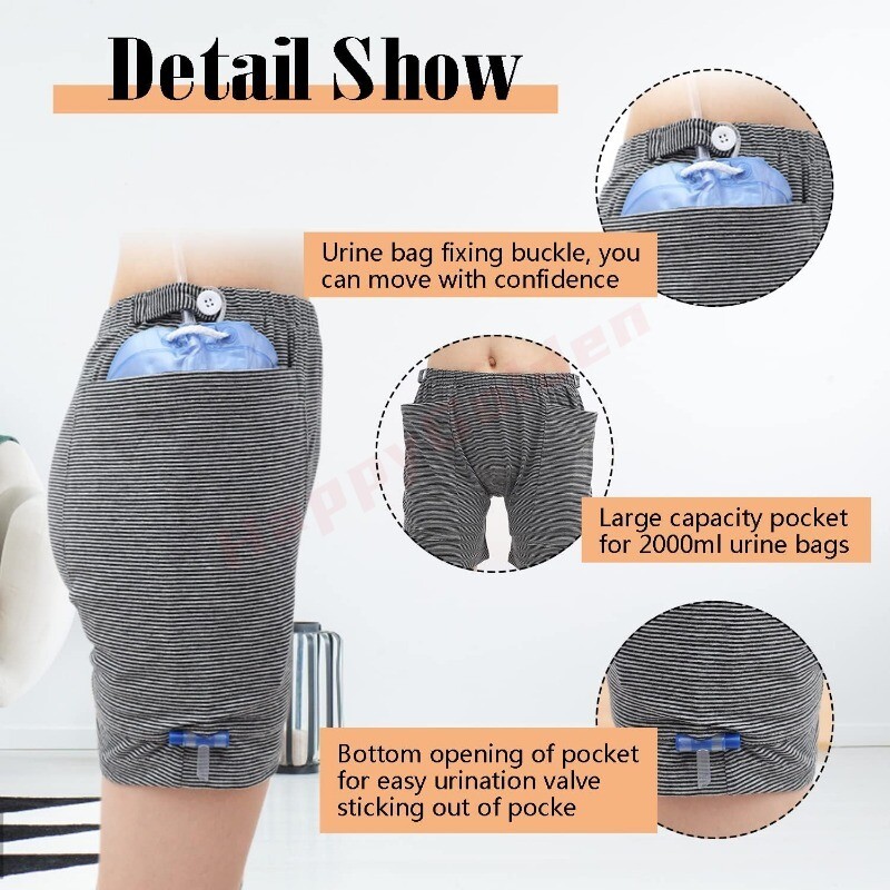 2 Pack Incontinence Care Trousers Catheter Underwear Urine Bag Pants ...