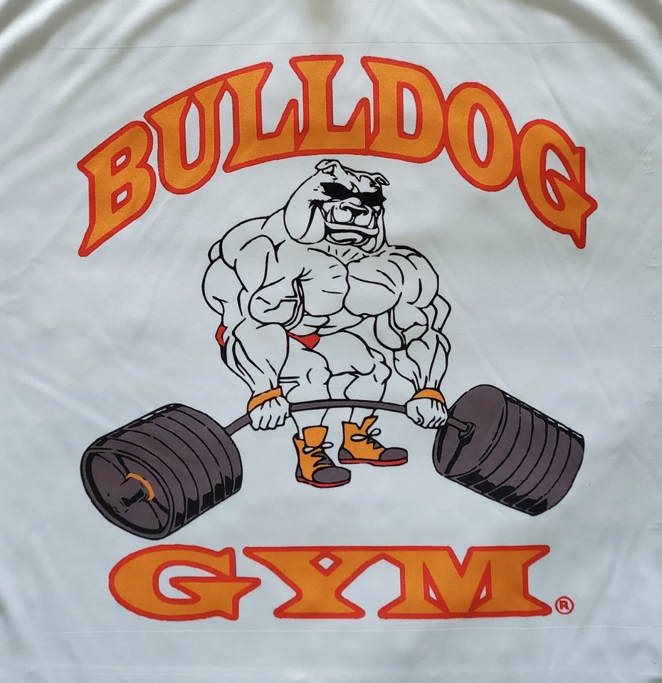 Bulldog Gym Bodybuilding Workout White / Vintage Gold / Red Polyester T ...