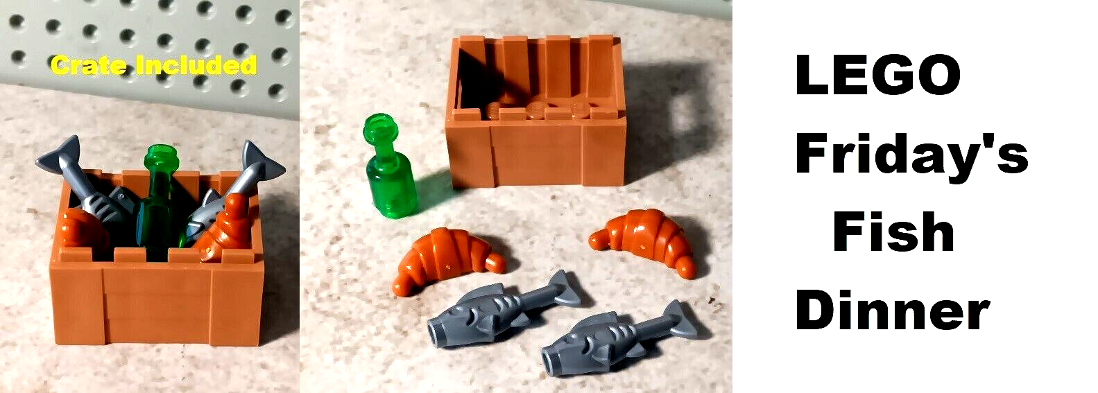 LEGO Fish Dinner Friday Crate of FOOD Wine Bread Pastry Silver Fresh ...