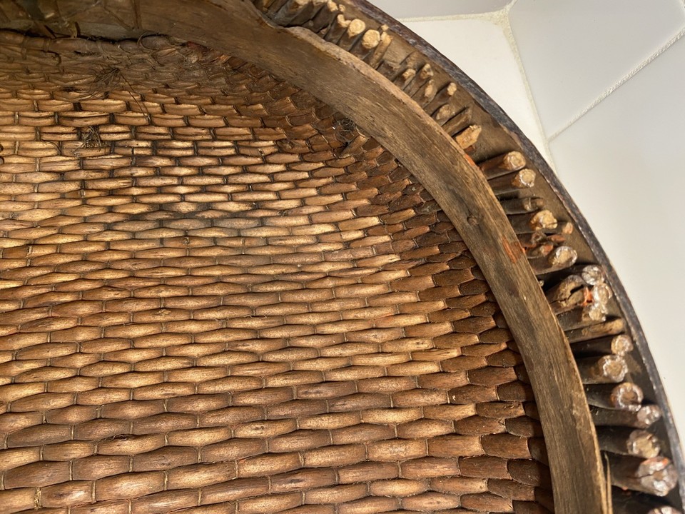 Chinese Vintage/ Antique Woven Reed Wooden Frame Basket Hat Box | eBay